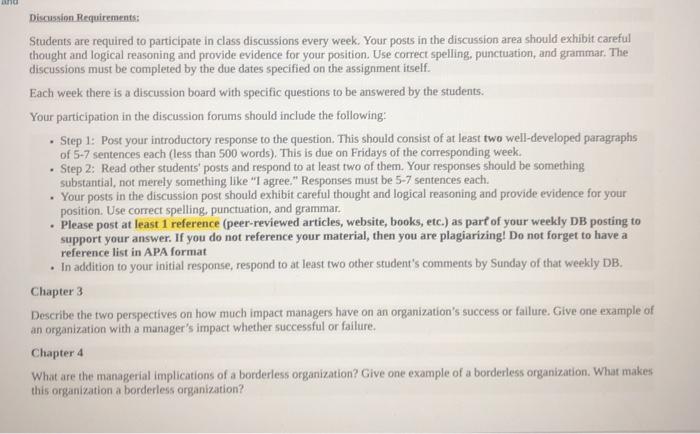 Solved Discussion Requirements: Students are required to | Chegg.com