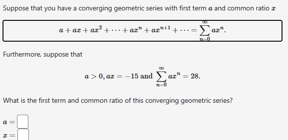 Solved Suppose that you have a converging geometric series | Chegg.com