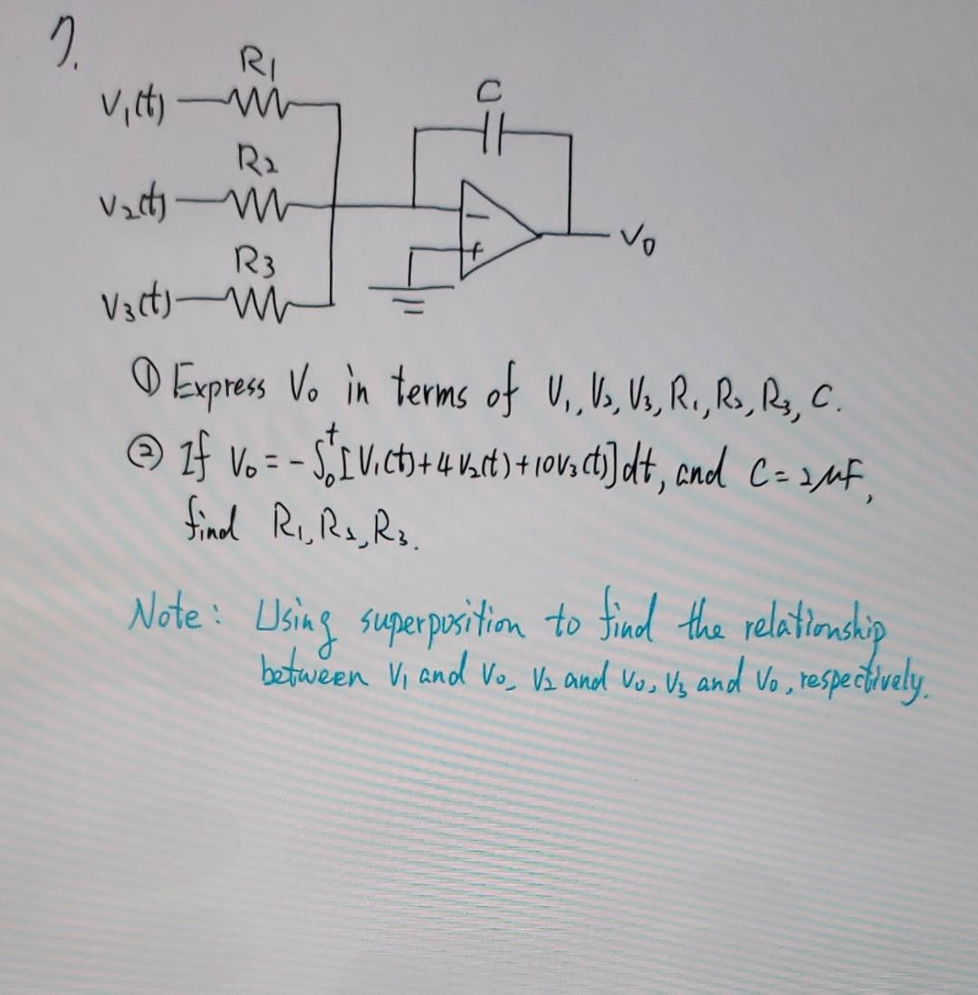 Solved (1) Express V0 in terms of V1,V2,V3,R1,R2,R3,C. (2) | Chegg.com