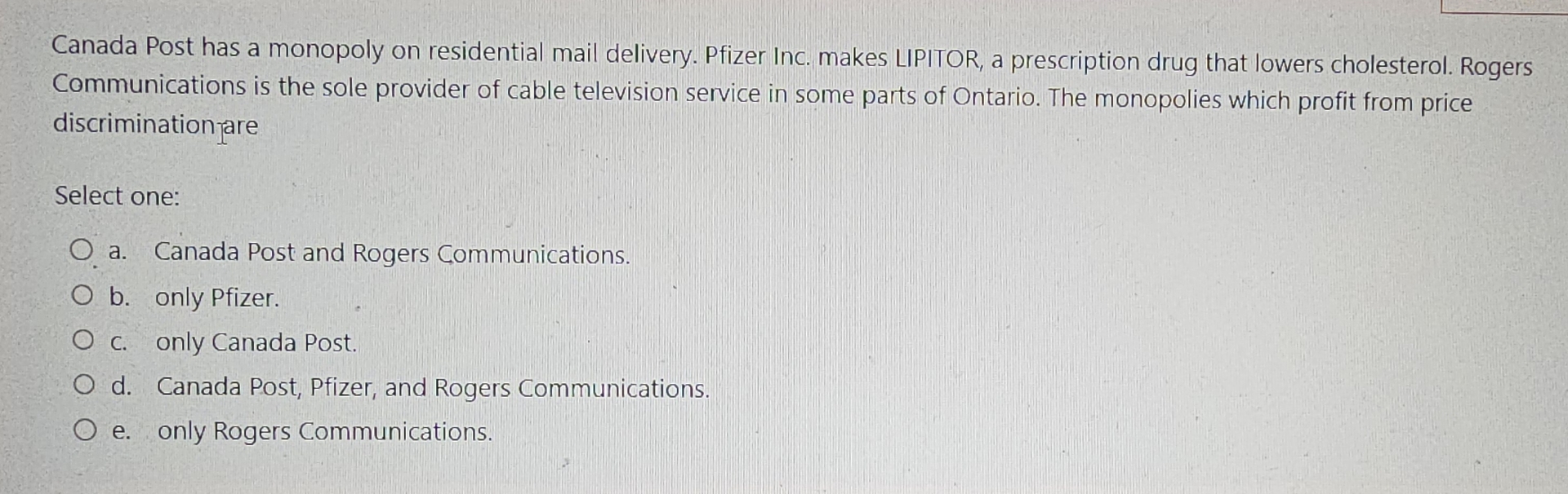 Solved Canada Post has a monopoly on residential mail | Chegg.com