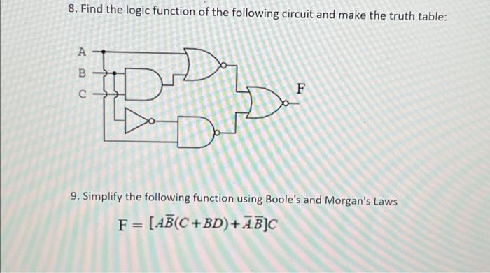 Solved 8. Find the logic function of the following circuit | Chegg.com