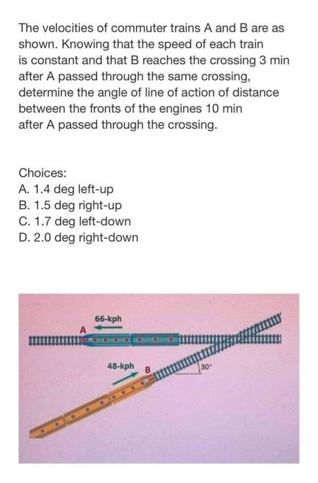 Solved The velocities of commuter trains A and B are as | Chegg.com