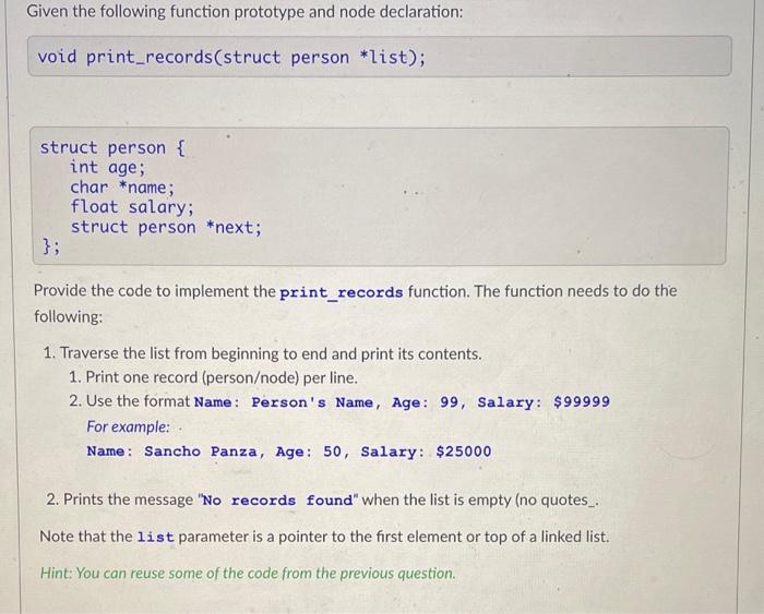 Solved void print_records(struct person *list); struct | Chegg.com