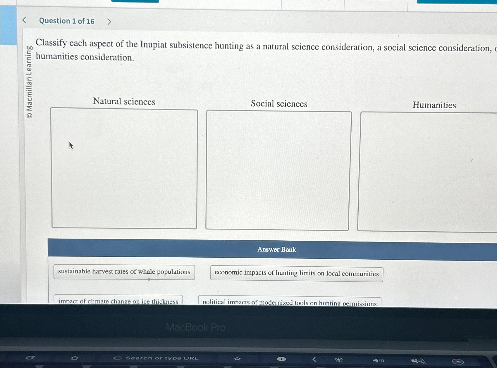 Solved Question 1 ﻿of 16Classify each aspect of the Inupiat | Chegg.com