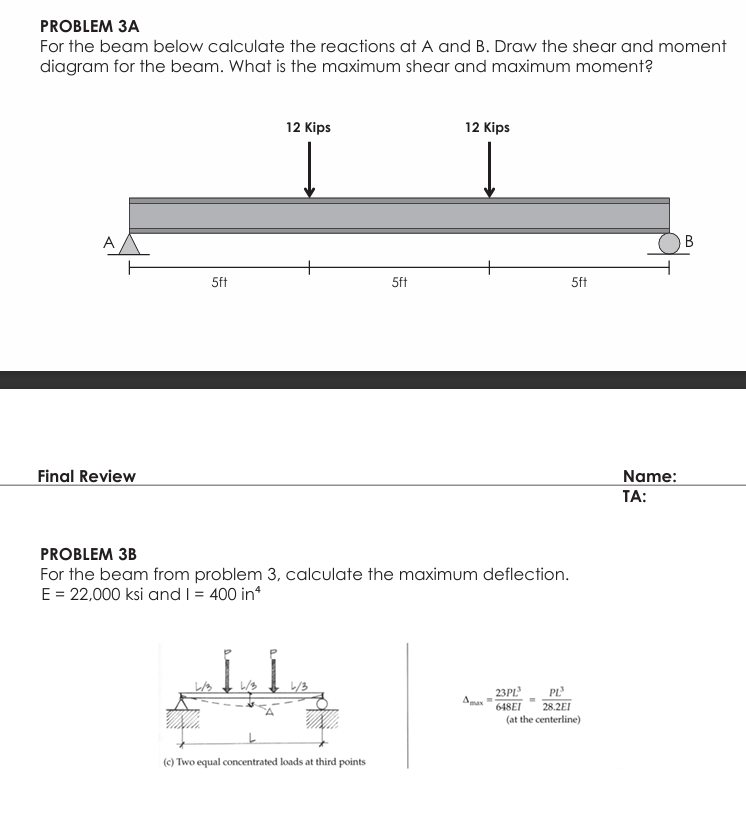 Solved PROBLEM 3A For the beam below calculate the reactions | Chegg.com