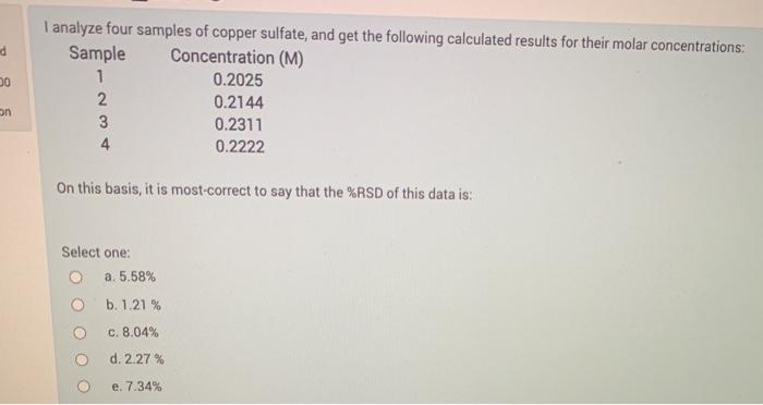 Solved d 30 I analyze four samples of copper sulfate, and | Chegg.com