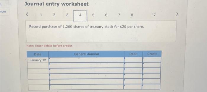 Journal entry worksheet Record purchase of 1,200 | Chegg.com