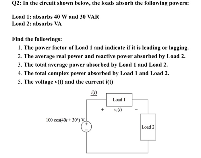 Solved Q2: In the circuit shown below, the loads absorb the | Chegg.com
