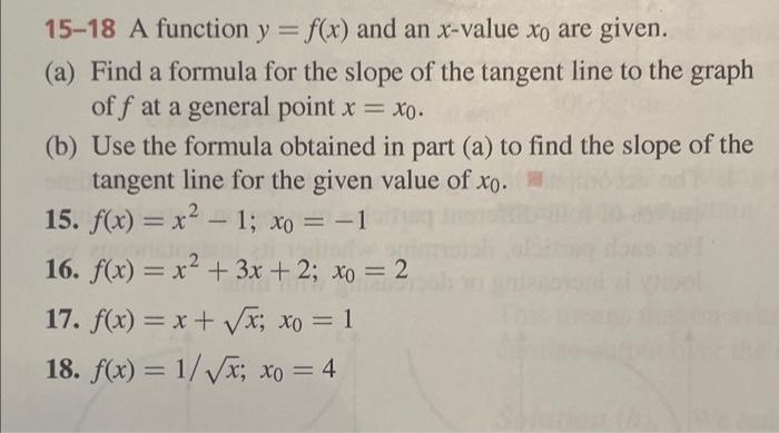 Solved 15-18 A function y=f(x) and an x-value x0 are given. | Chegg.com