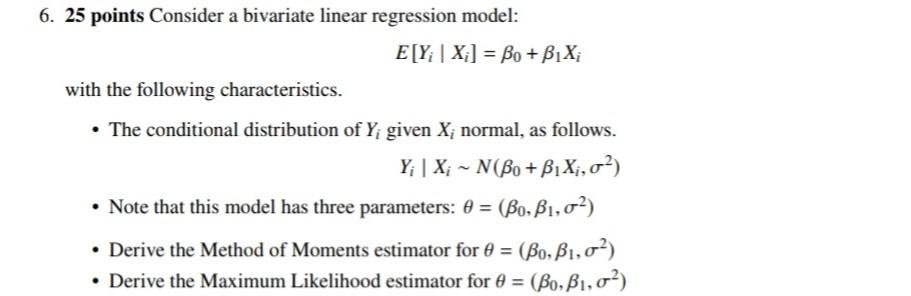 Solved 6. 25 points Consider a bivariate linear regression | Chegg.com