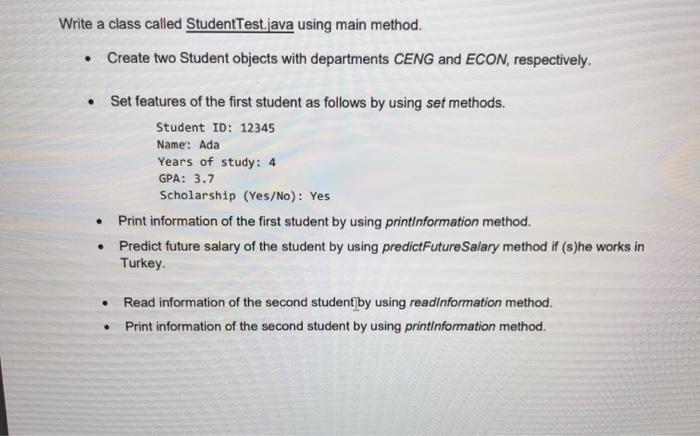 Solved Write a class called Student Test.java using main | Chegg.com