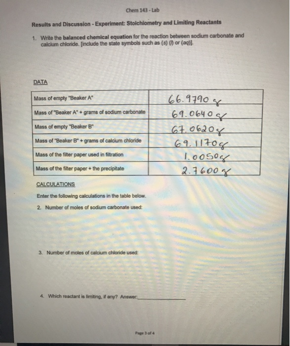 Solved Chem 143 - Lab Pre-lab Exercise Show the details of | Chegg.com