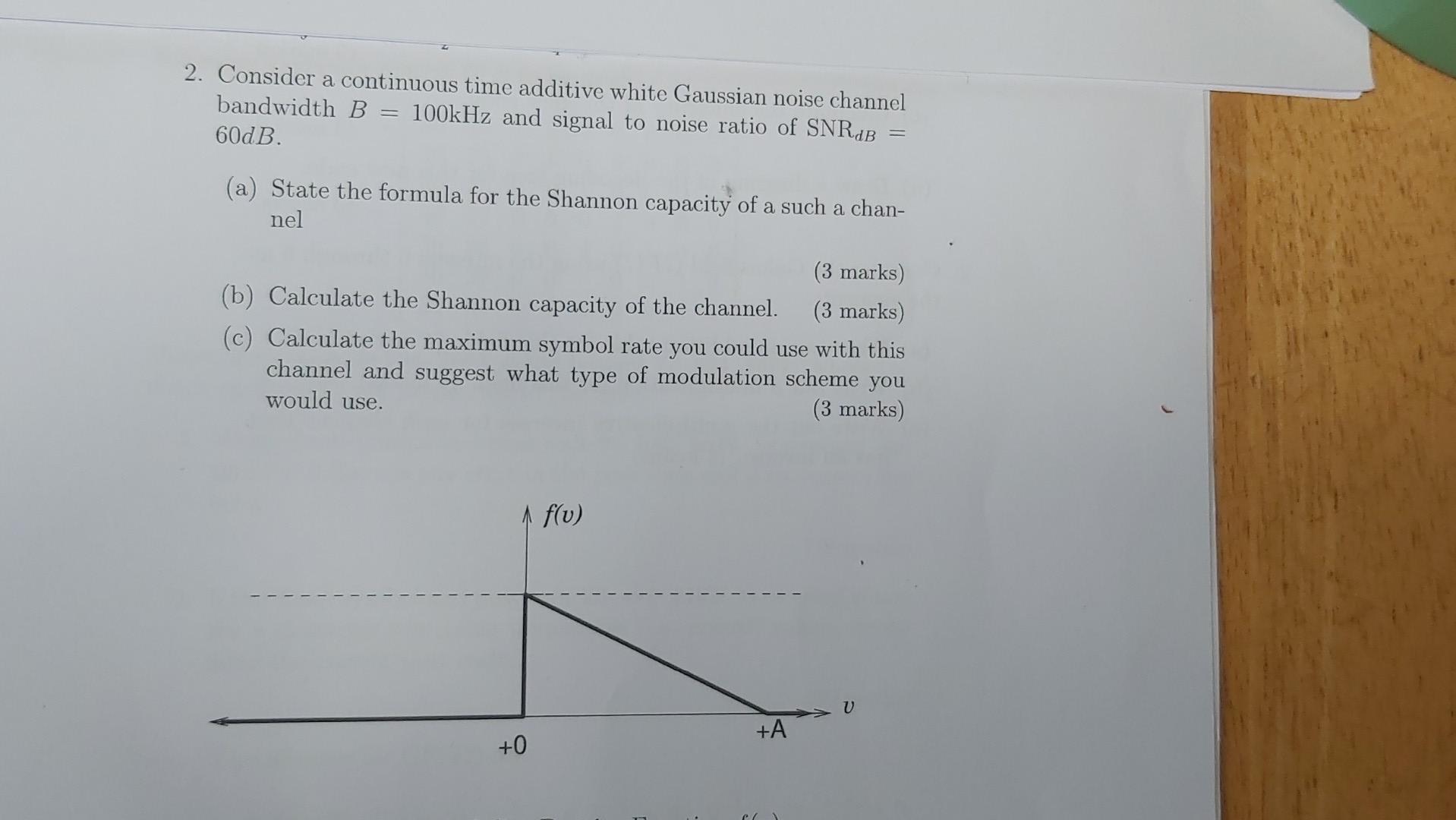 Solved 2. Consider a continuous time additive white Gaussian | Chegg.com