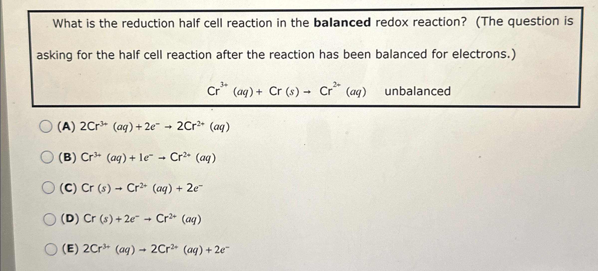 Solved What is the reduction half cell reaction in the | Chegg.com