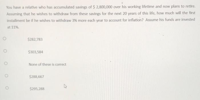 Solved You have a relative who has accumulated savings of $ | Chegg.com