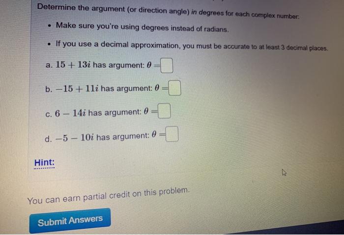 Solved Determine the argument (or direction angle) in | Chegg.com