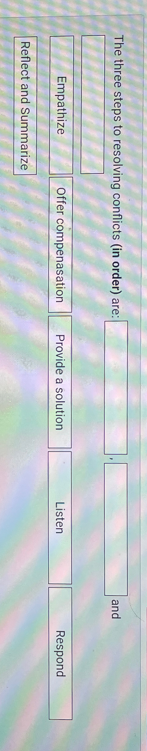 Solved The three steps to resolving conflicts (in order) | Chegg.com