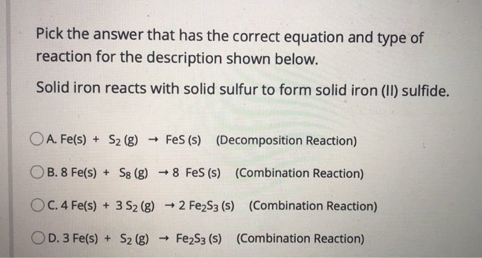 Solved Pick the answer that has the correct equation and | Chegg.com