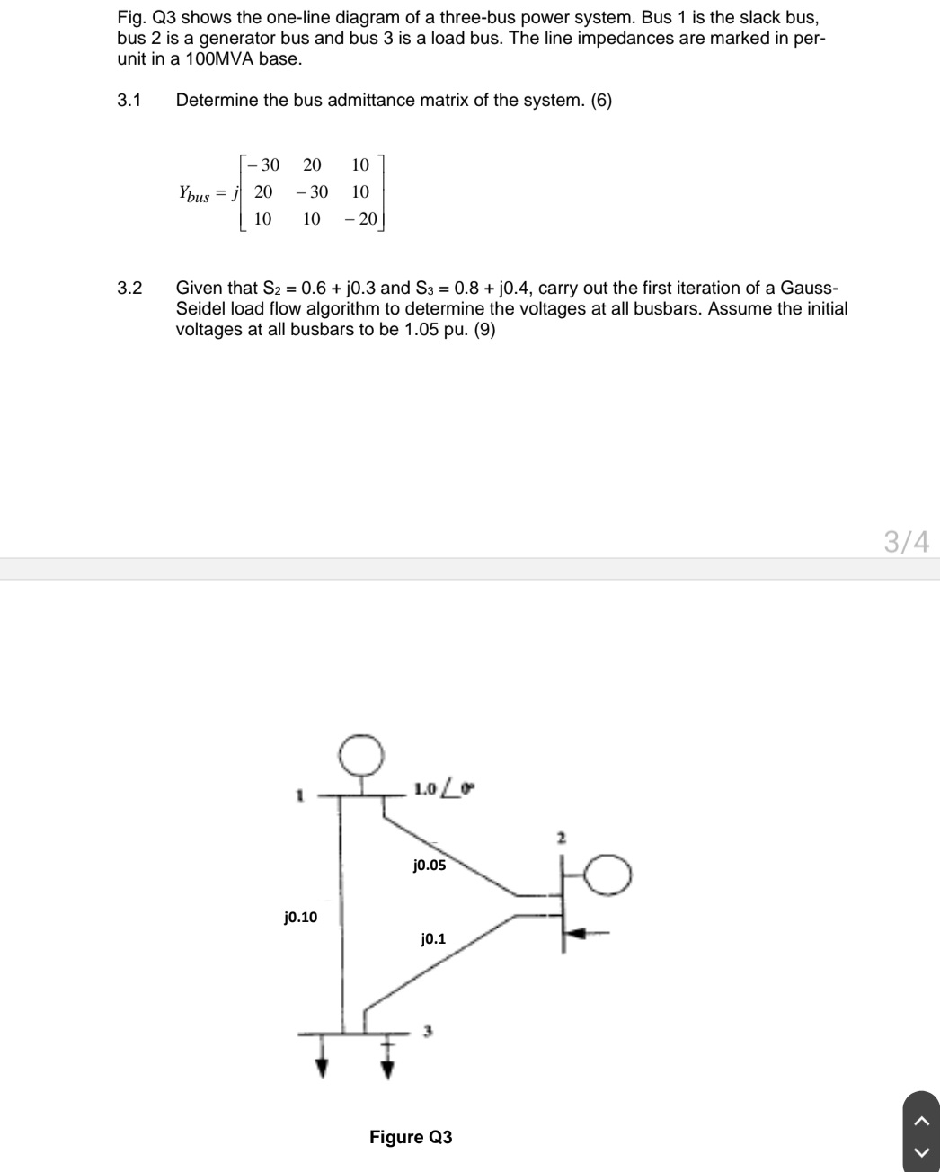 Solved Fig. Q3 ﻿shows the one-line diagram of a three-bus | Chegg.com