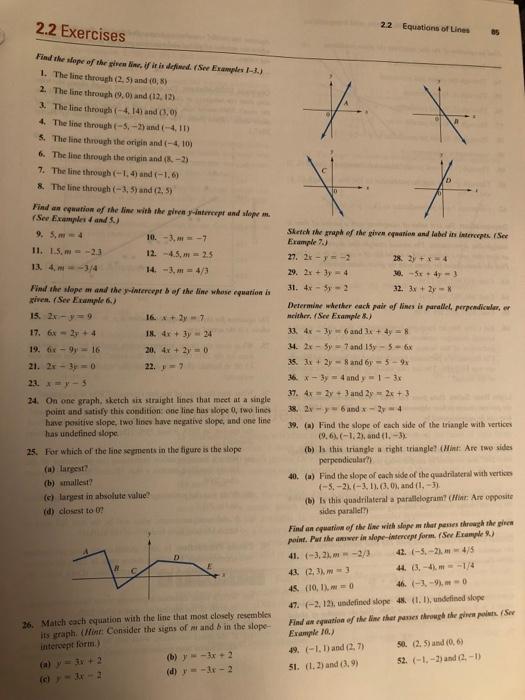 Solved 2.2 Exercises 2.2 Equstions of Lines as Find the | Chegg.com