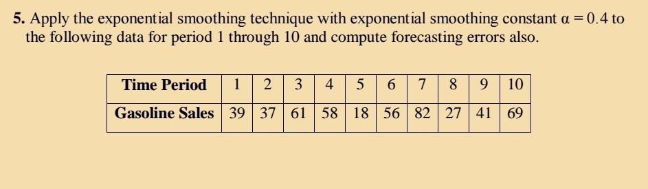 Solved 5. Apply the exponential smoothing technique with | Chegg.com