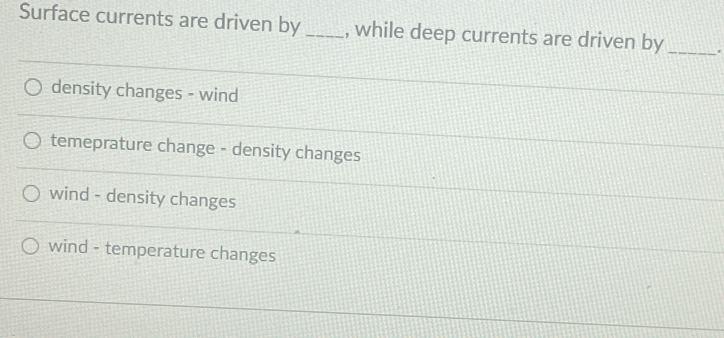 Solved Surface currents are driven by q, , ﻿while deep | Chegg.com