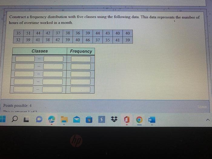 Solved Construct a frequency distribution with five classes | Chegg.com