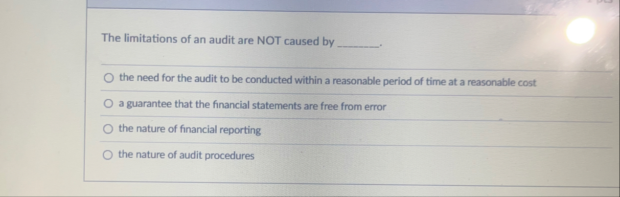 Solved The limitations of an audit are NOT caused by the | Chegg.com