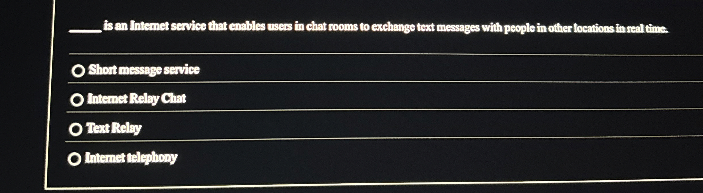 Solved q, ﻿is an Internet sevice that enables users in chat | Chegg.com