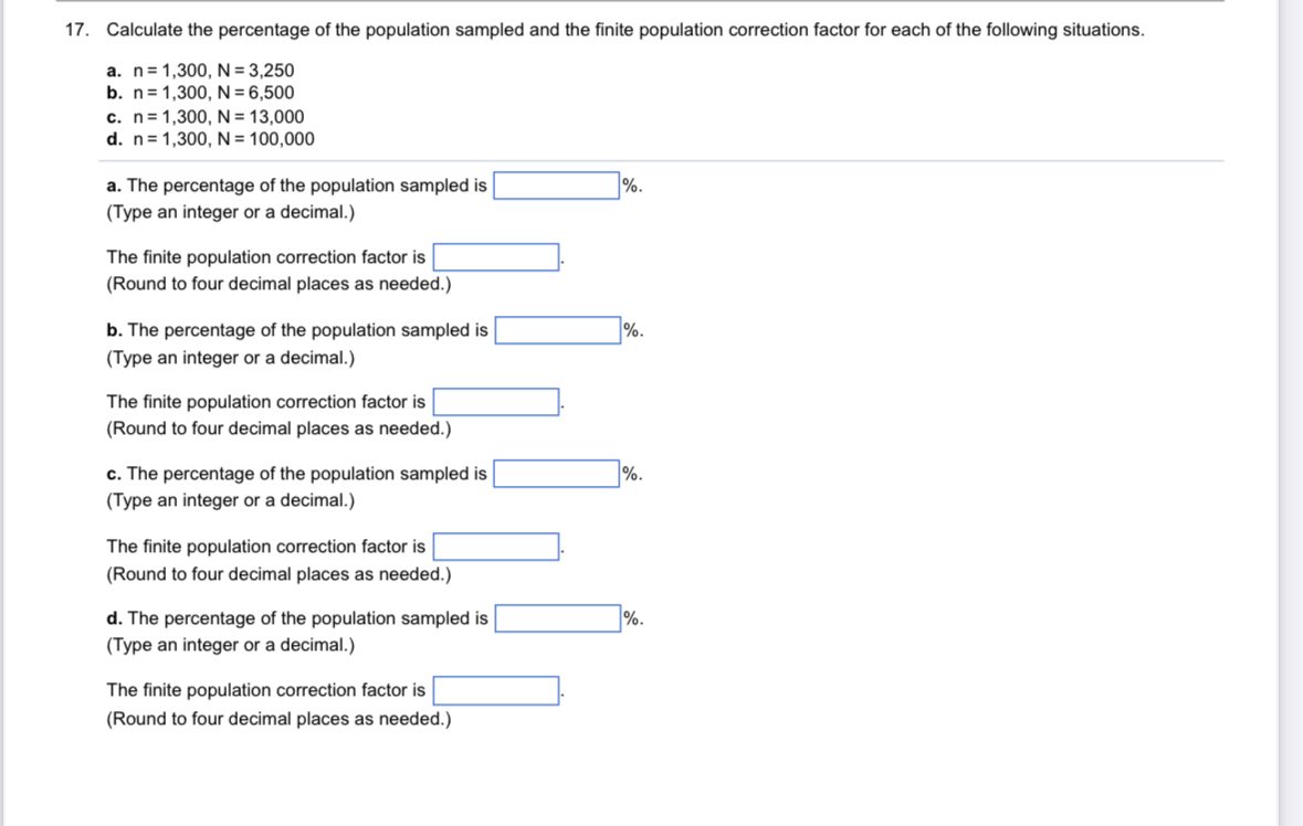 Solved Calculate The Percentage Of The Population Sampled