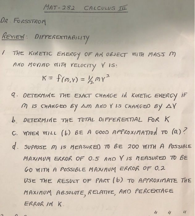 Solved MAT-282 CALCULUS II DR FORSSTROM Review: | Chegg.com