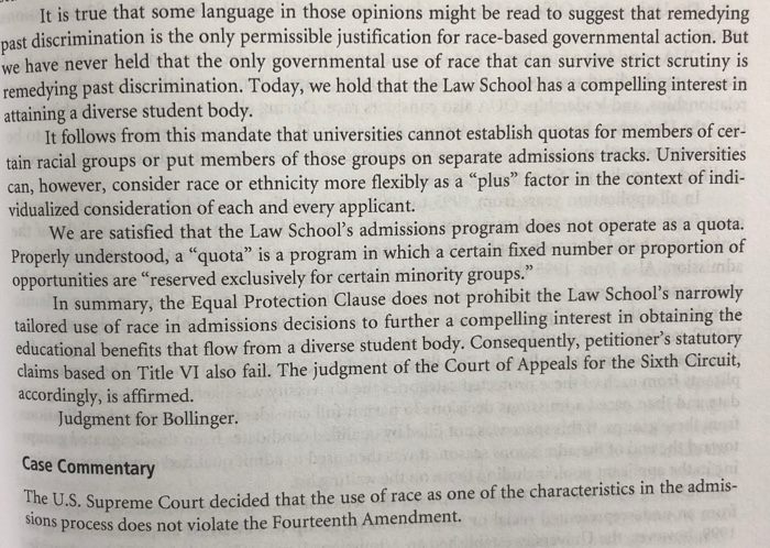 Solved Barbara Grutter v. Lee Bollinger 123 S. Ct. 2325 | Chegg.com
