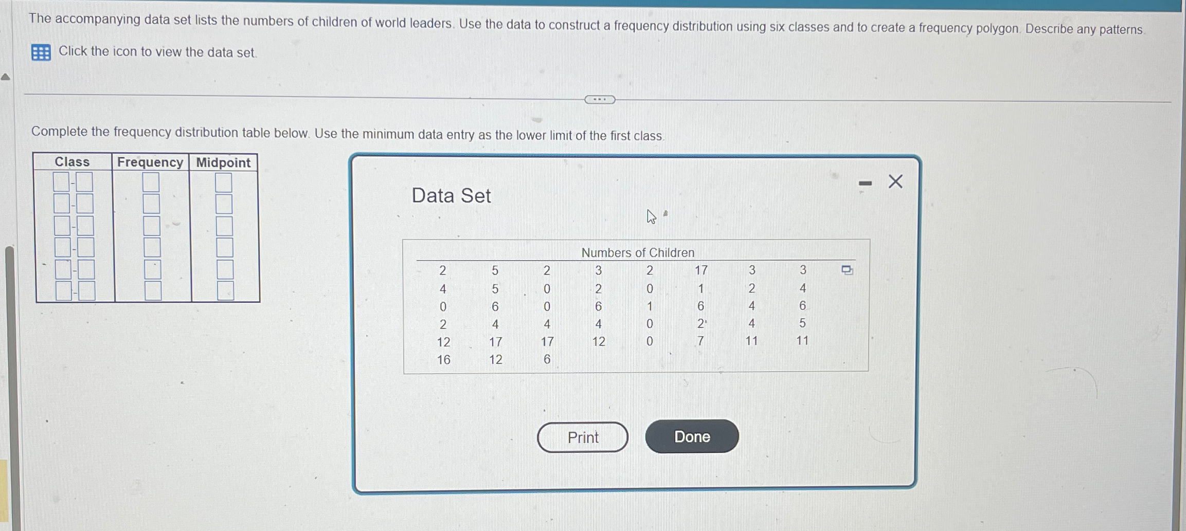 Solved The accompanying data set lists the numbers of | Chegg.com