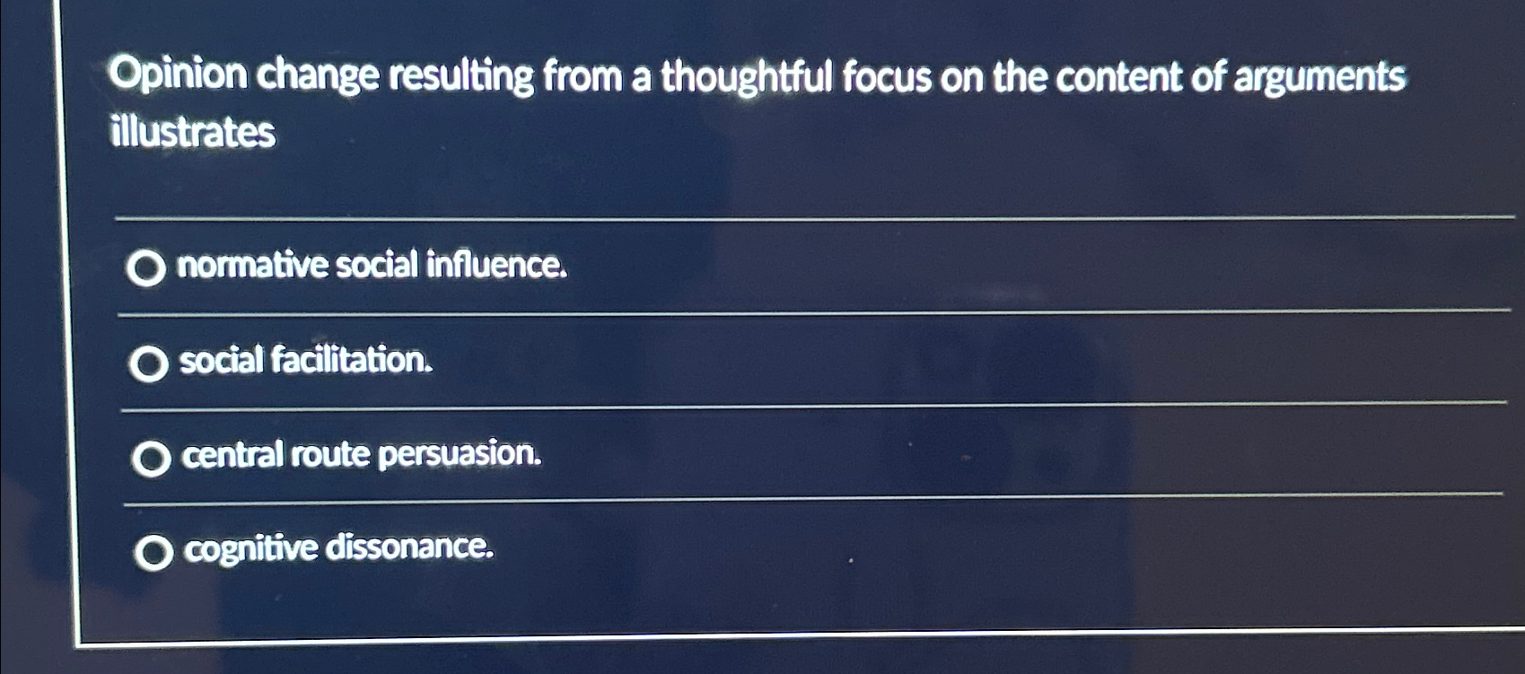 Solved Opinion change resulting from a thoughtful focus on | Chegg.com