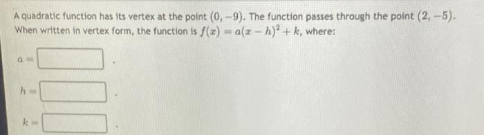 Solved A quadratic function has its vertex at the point | Chegg.com