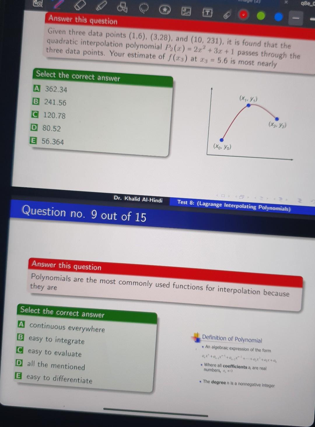 Solved Answer this question Given three data points | Chegg.com