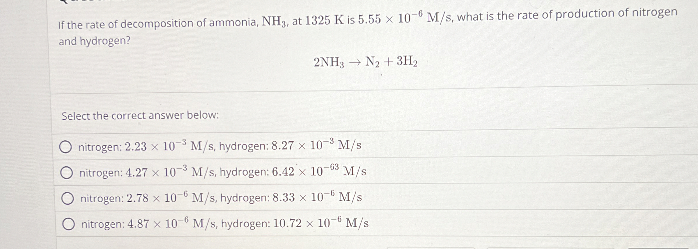 Solved If the rate of decomposition of ammonia, NH3, ﻿at | Chegg.com