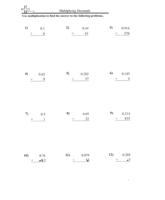 Solved Multiplying Decimals Use multiplication to find the | Chegg.com