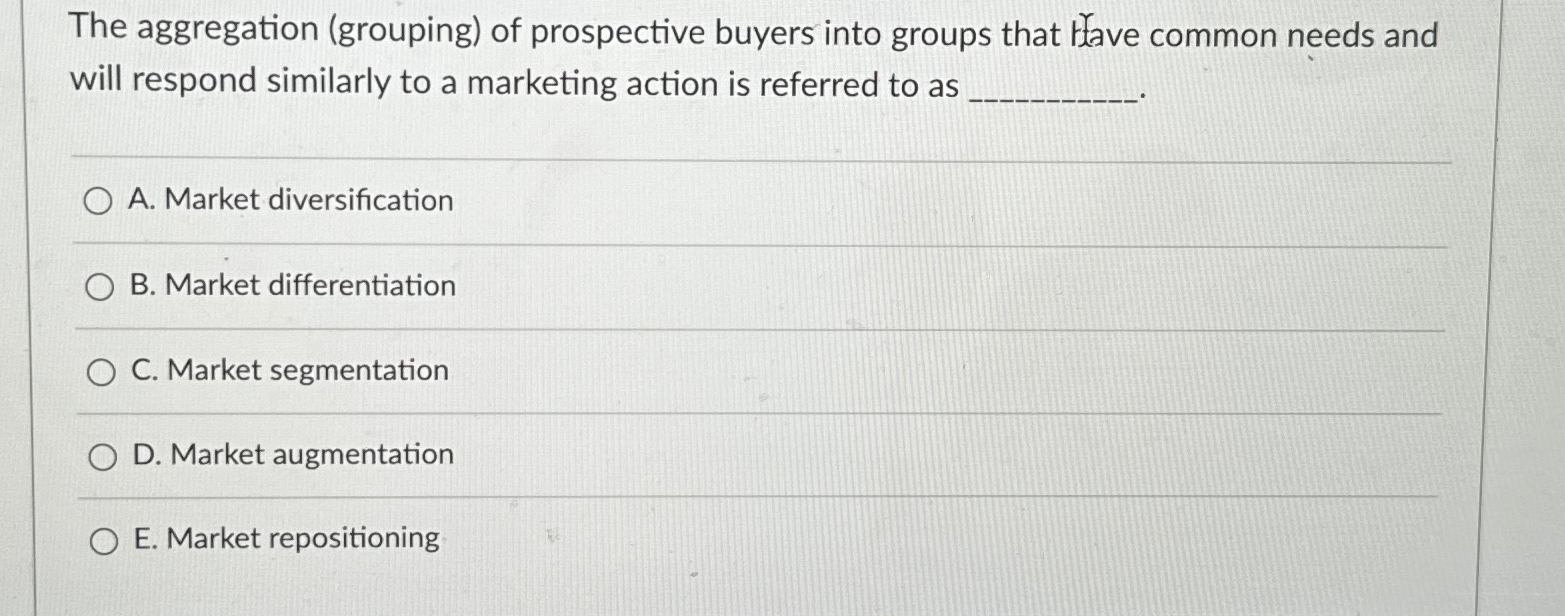 Solved The aggregation (grouping) ﻿of prospective buyers | Chegg.com