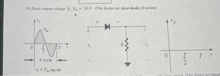 Solved 19) Draw output voltage V0,Vm=10V. (The diodes are | Chegg.com