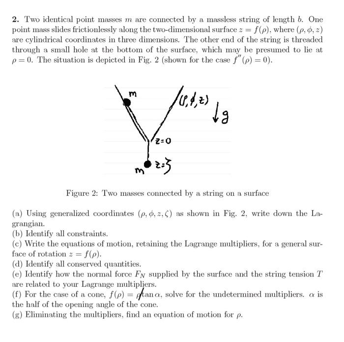 Solved 2. Two identical point masses m are connected by a | Chegg.com
