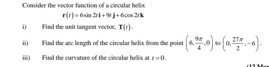 Solved Consider the vector function of a circular helix | Chegg.com