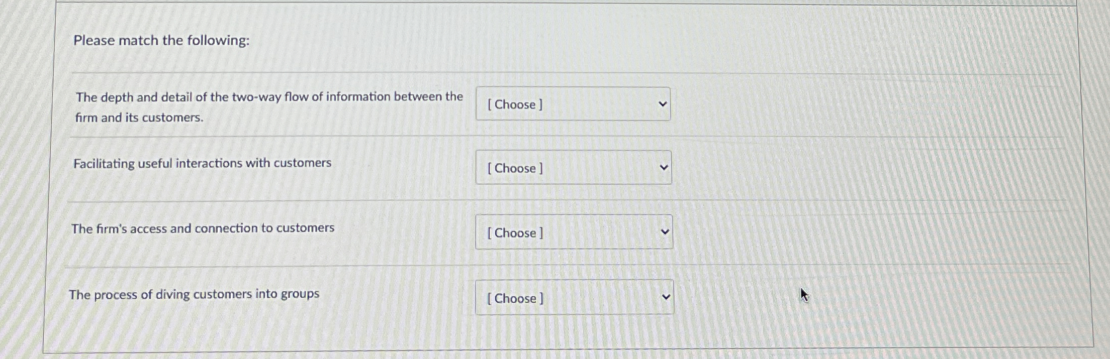 Solved Please match the following:The depth and detail of | Chegg.com