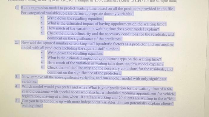 1. Run a regression model to predict waiting time | Chegg.com