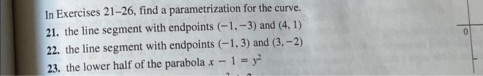 Solved In Exercises 21-26, find a parametrization for the | Chegg.com