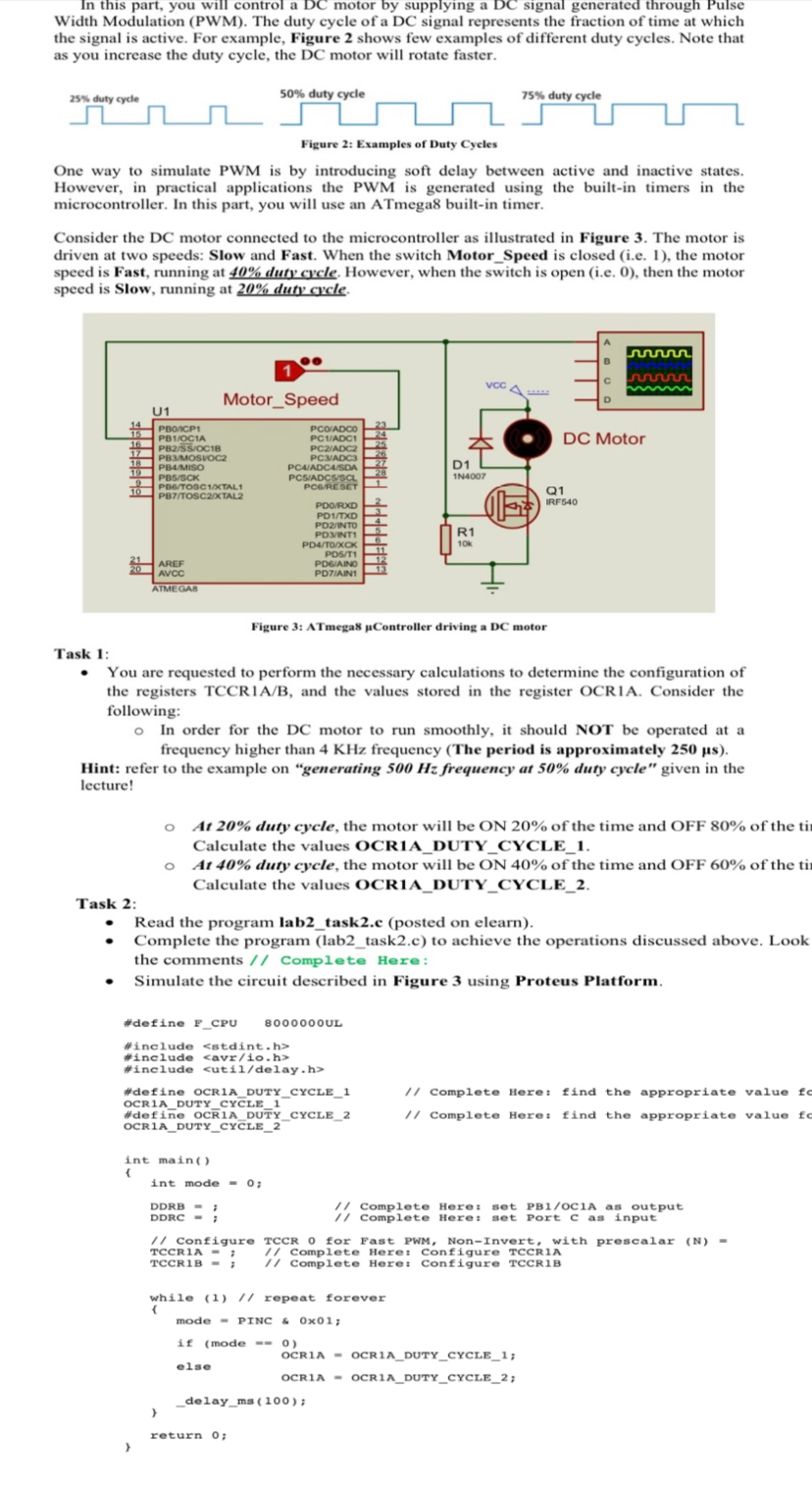 Solved by an EXPERT In this part, you will control a DC motor by | Chegg.com
