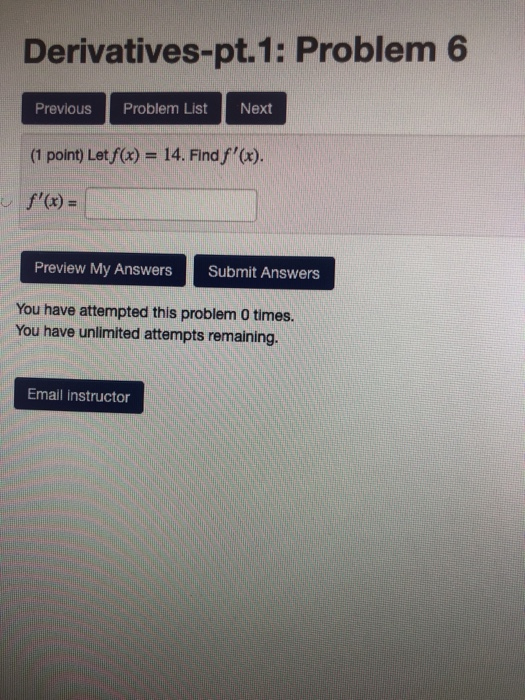 Solved Derivatives-pt.1: Problem 4 Previous Problem List | Chegg.com