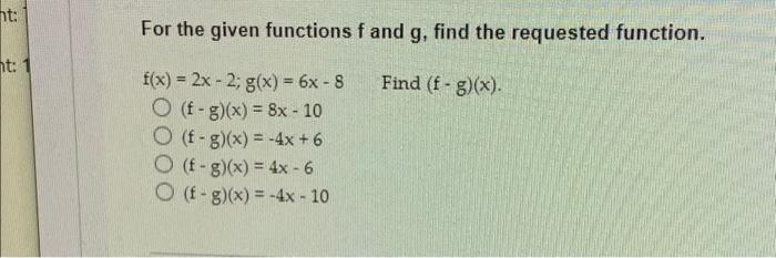Solved For the given functions f and g, find the requested | Chegg.com