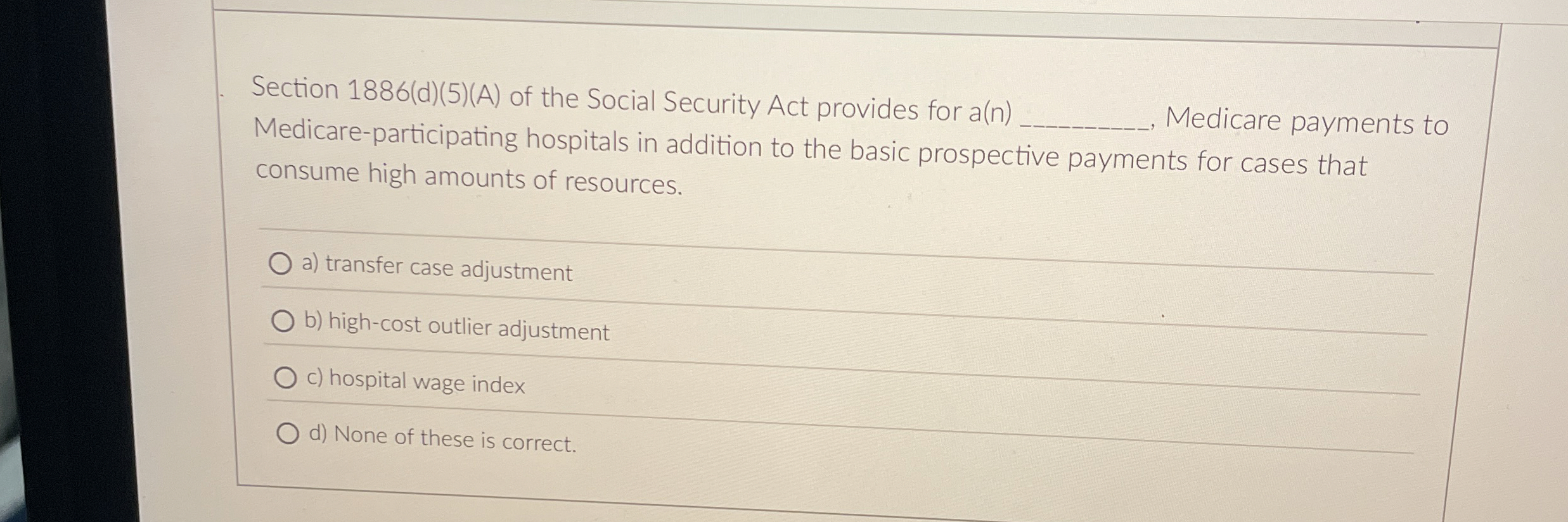 Solved Section 1886(d)(5)(A) ﻿of the Social Security Act | Chegg.com