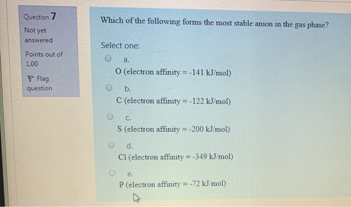 Solved Which of the following forms the most stable anion in | Chegg.com